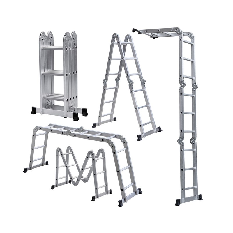 TQ Escalera multifunción 4x3 - Escalera de aluminio de 12 peldaños